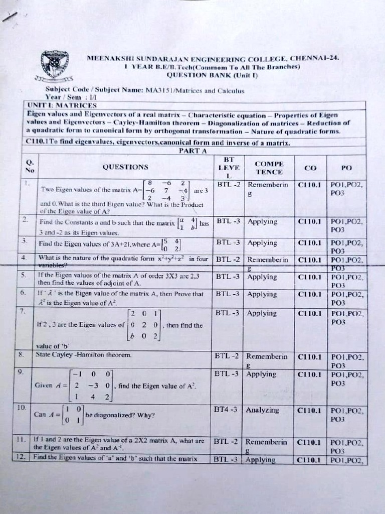 Maths Assignment Unit 1 | PDF | Eigenvalues And Eigenvectors | Matrix (Mathematics)
