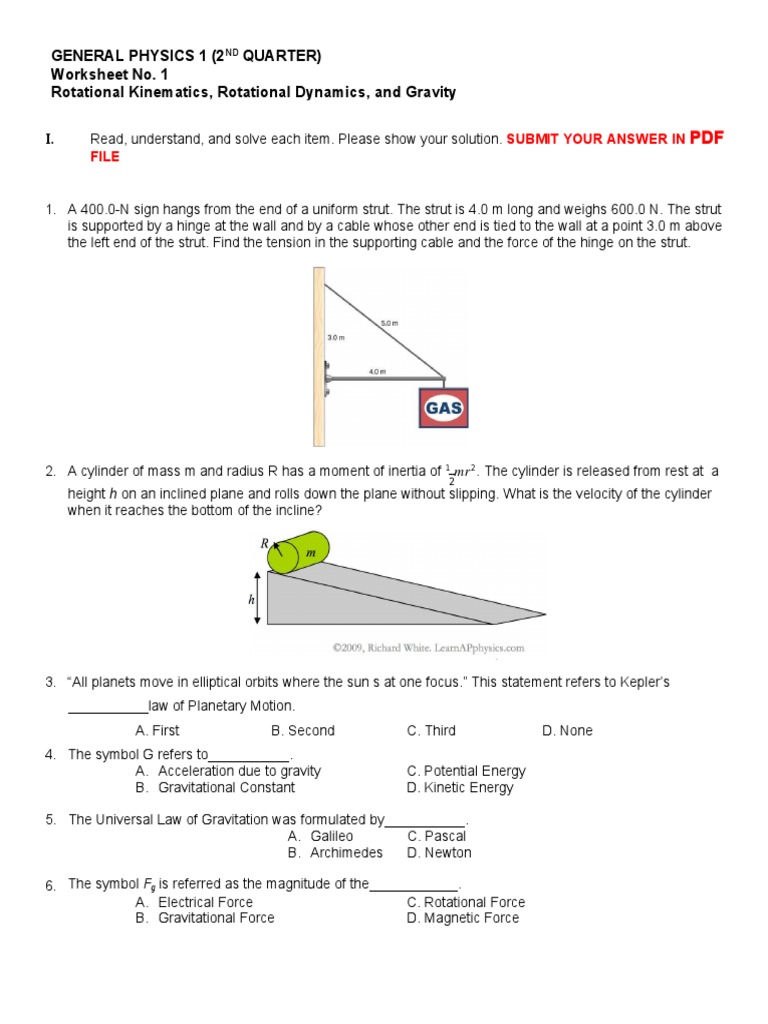 Q2 - W1 - General Physics 1 - Rotational Kinematics, Rotational Dynamics, and Gravity | PDF ...