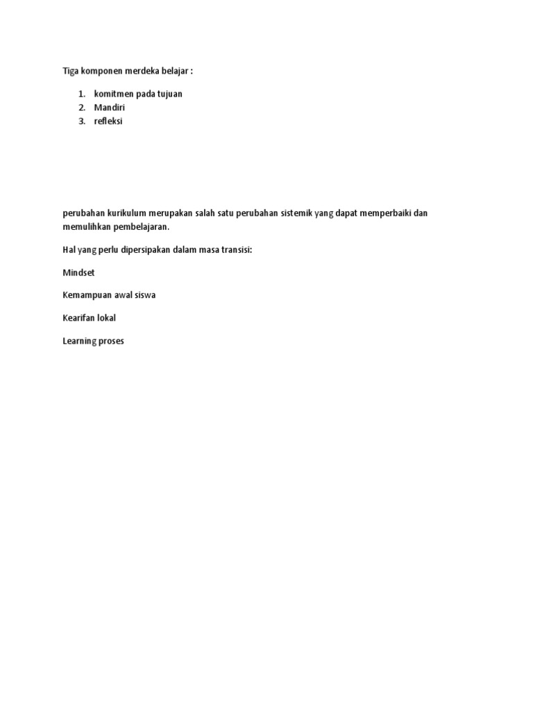 Tiga Komponen Merdeka Belajar | PDF