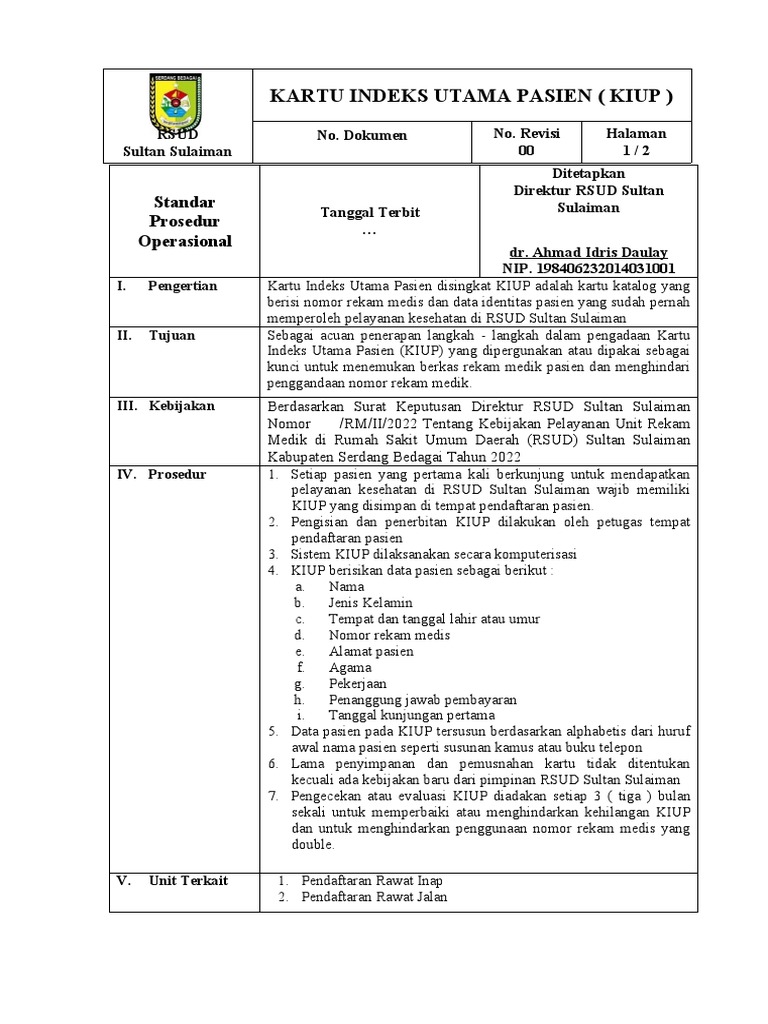 Kartu Indeks Utama Pasien (Kiup) | PDF