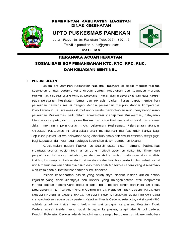 KAK Sosialisasi SOP KTD, KTC, KPC, KNC, Dan Kejadian Sentinel | PDF