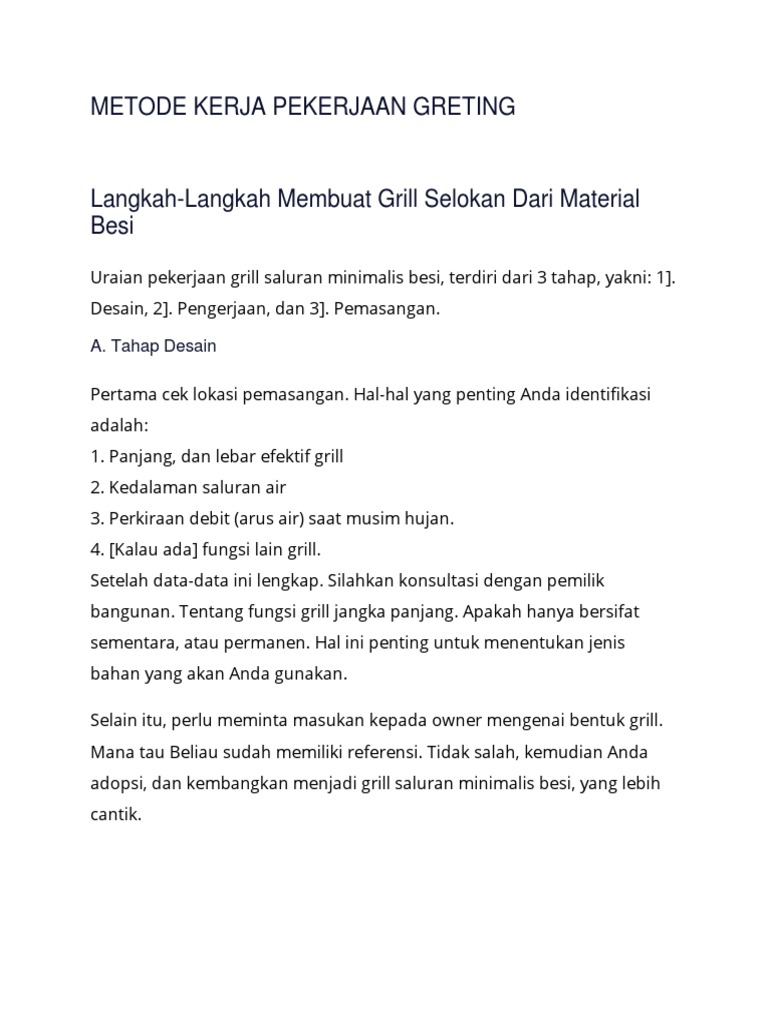 Metode Kerja Pekerjaan Greting Inovasi | PDF