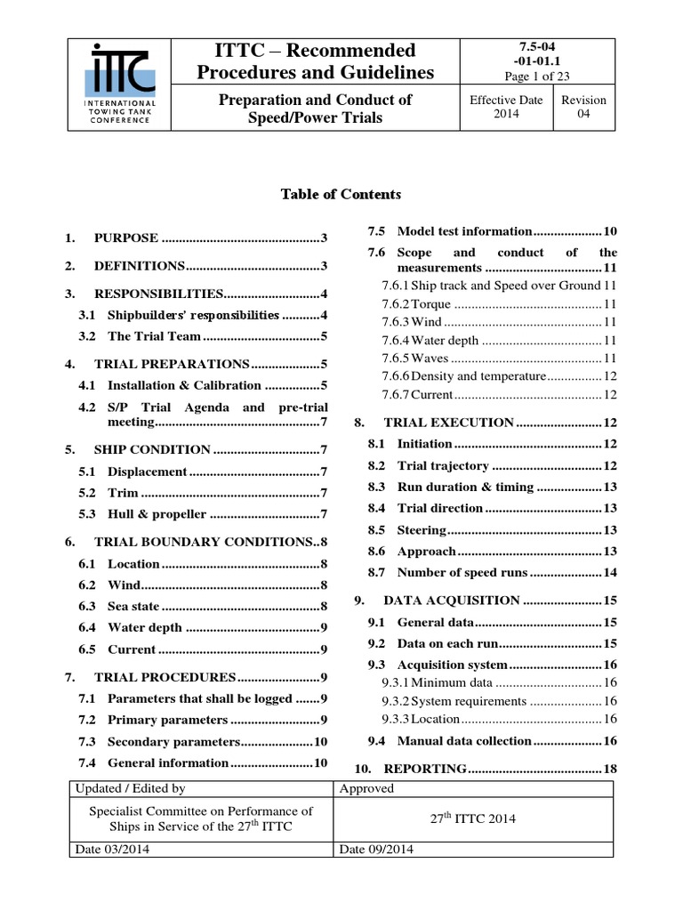 ITTC - Recommended Procedures and Guidelines: Preparation and Conduct of Speed/Power Trials ...