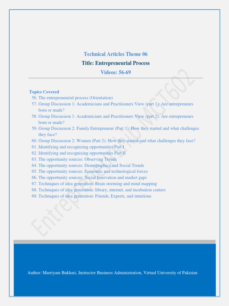Understanding the Entrepreneurial Process Through Exploration of ...