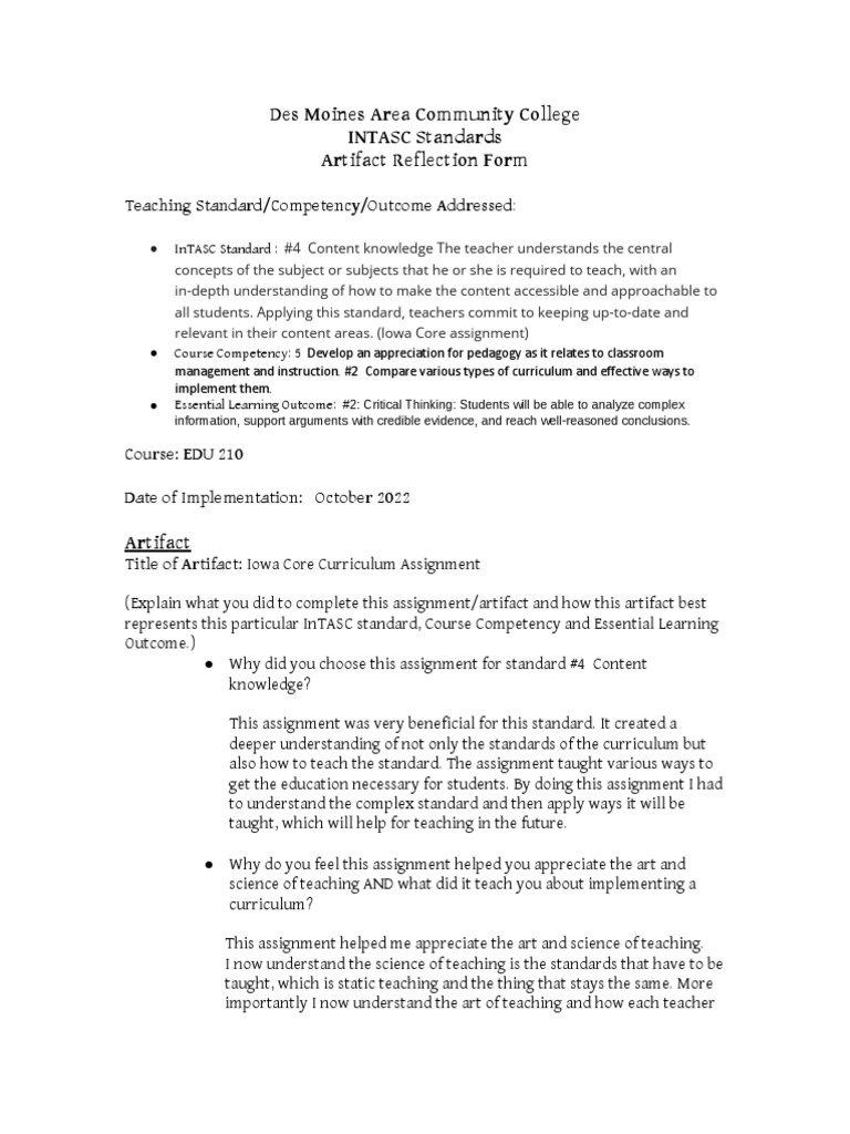 Intasc Standard 4 | PDF | Curriculum | Teachers