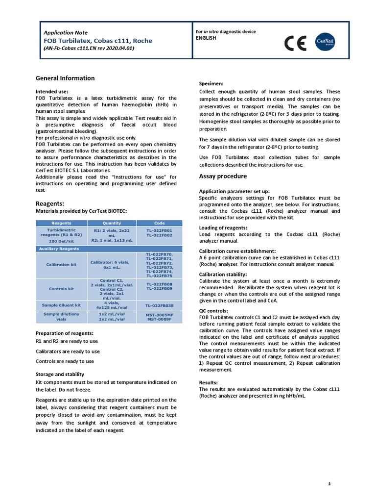 Application Note AN FB Cobas c111.EN Rev2020.04.01 | PDF | Detection Limit | Laboratories
