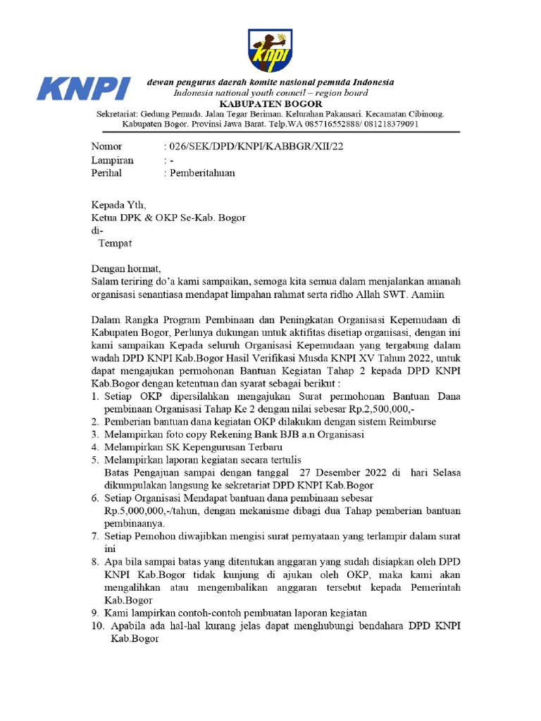 Permohonan Dana Kegiatan OKP | PDF