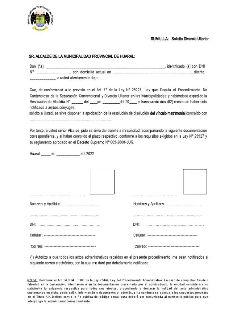 Solicitud de Divorcio Ulterior. | PDF | Divorcio | Instituciones sociales Solicitud de Divorcio Ulterior. | PDF | Divorcio | Instituciones sociales