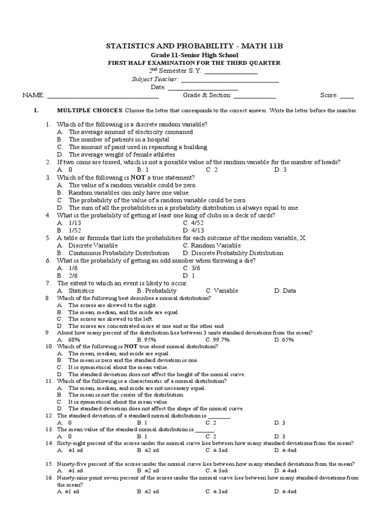 General Mathematics Prelim | PDF | Standard Deviation | Probability Distribution