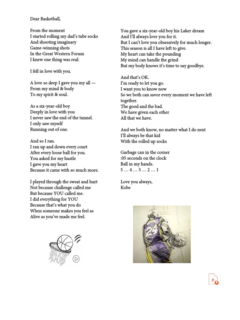 Dear Basketball Activities | PDF | Kobe Bryant