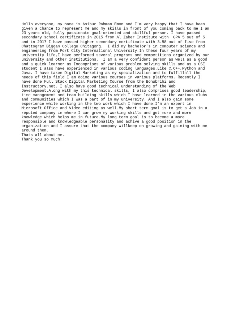 Self Introduction for College Viva | PDF
