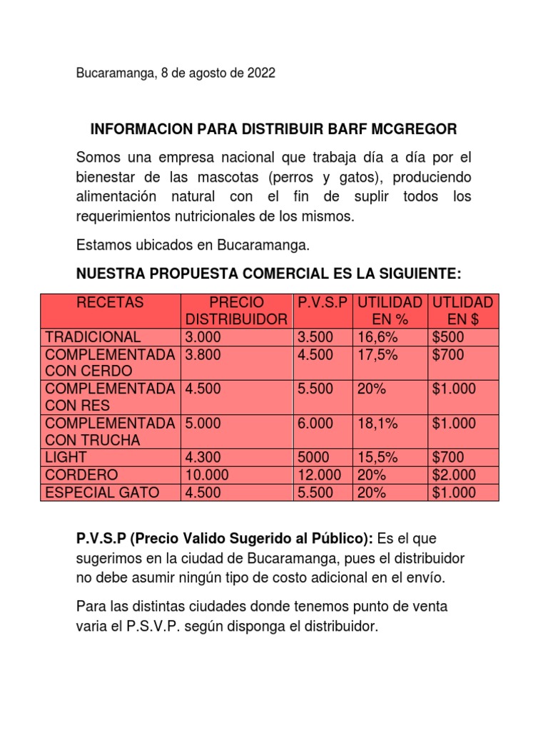 Informacion para Distribuir Barf Mcgregor | PDF