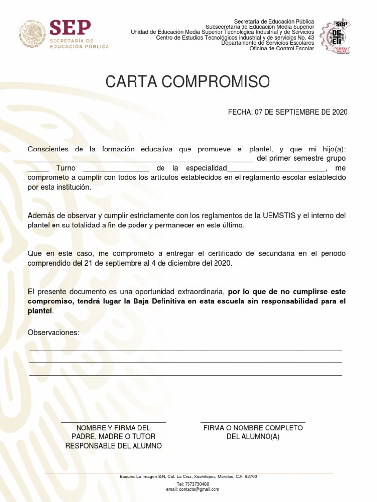 Carta Compromiso Certificado | PDF