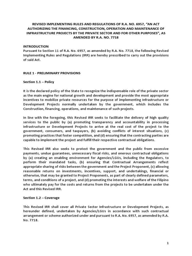 2022 Revised IRR of BOT Law RA 6957 As Amended by RA 7718 | PDF ...