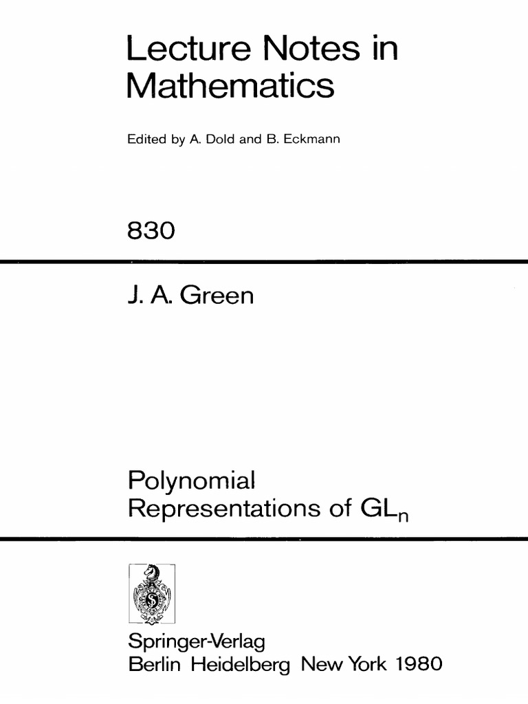 (Lecture Notes in Mathematics 830) James A. Green (Auth.) - Polynomial ...