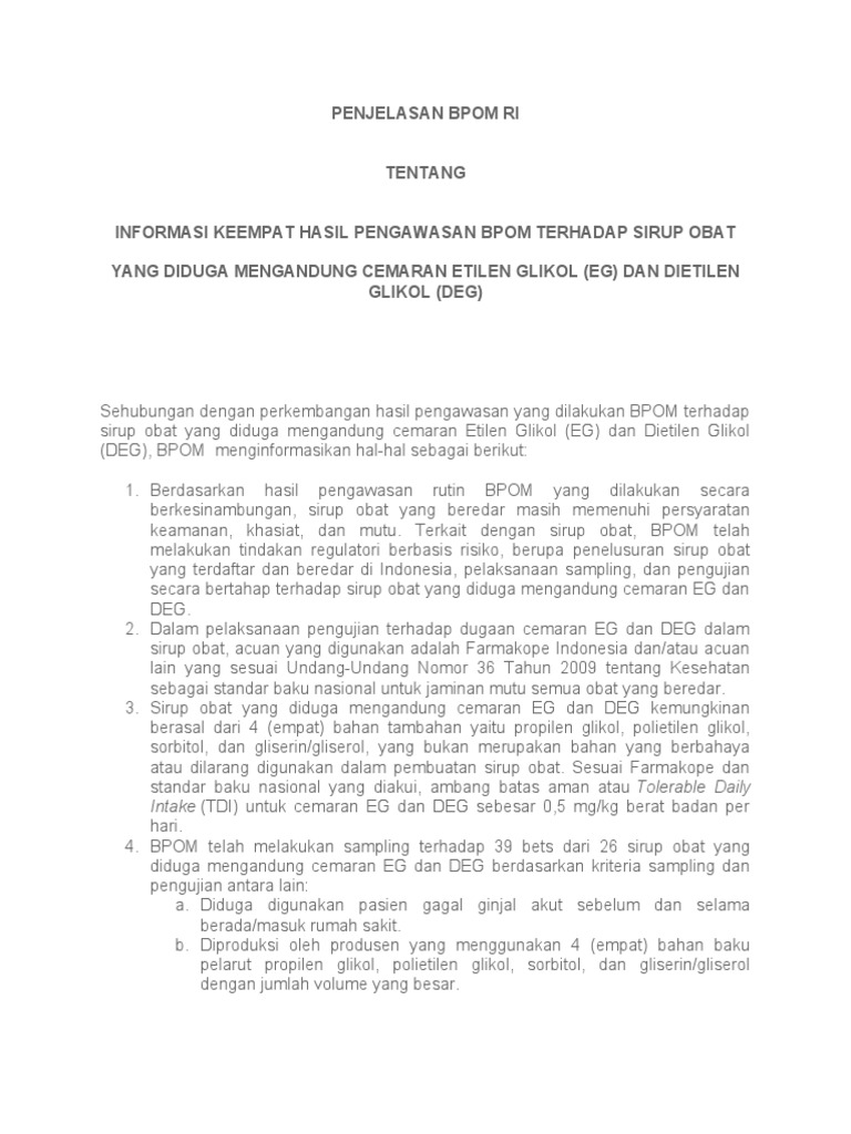 Hasil Pengawasan BPOM Terhadap Sirup Obat | PDF