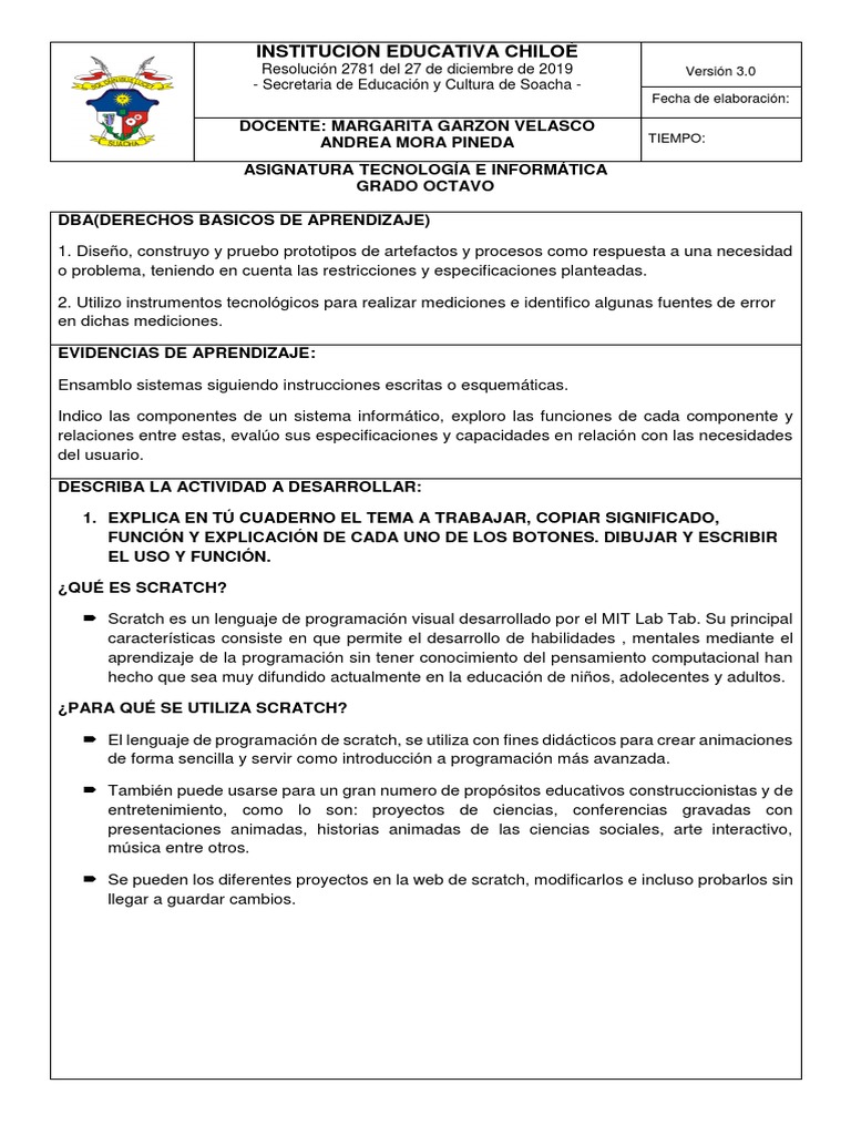 Modulo Informatica y Tecnologia-Grado 8º-4ºp | PDF | Scratch (lenguaje ...