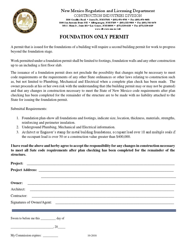 New Mexico Foundation Permit Guidelines | PDF | Engineering | Real Estate
