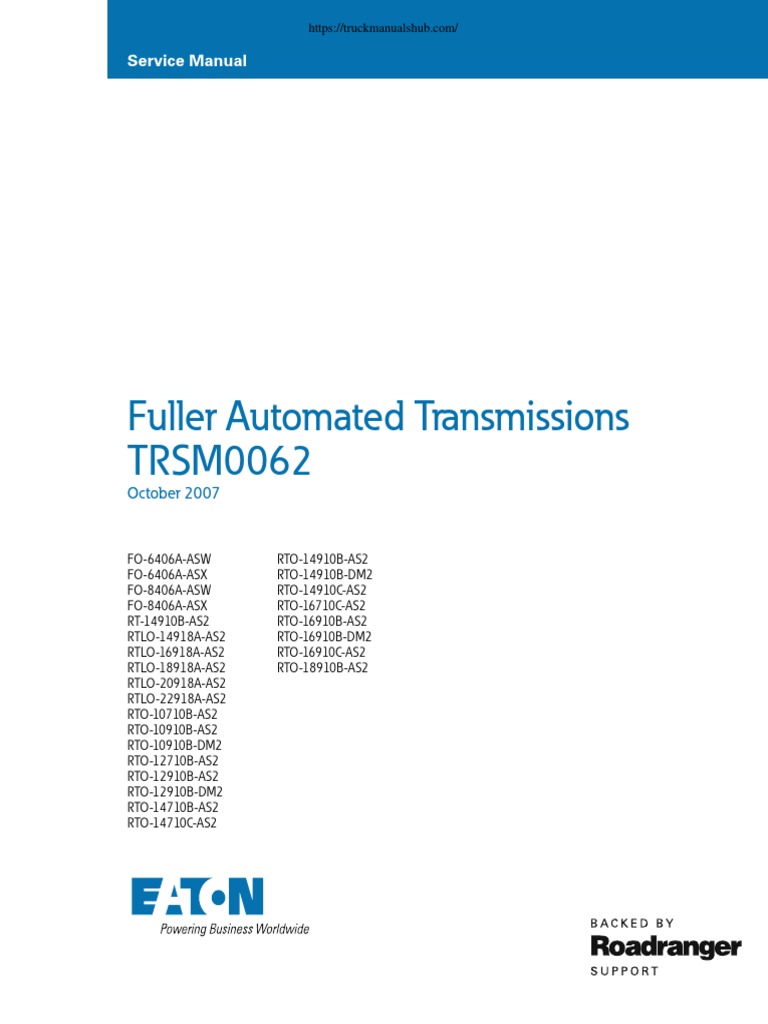 Eaton RTO-16910B-AS2 Transmission Service Manual | PDF | Manual ...