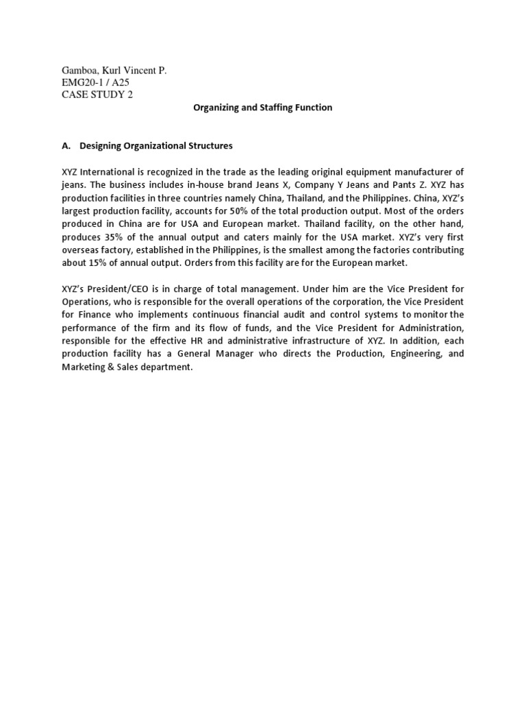 Organazing and Staffing Case Study 2 | Download Free PDF | Mail | Business