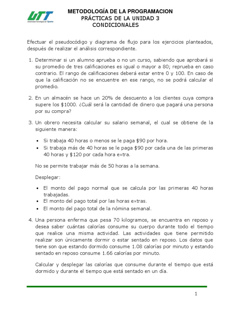 Ejercicios de Met Unidad 3 Condicionales PDF | PDF