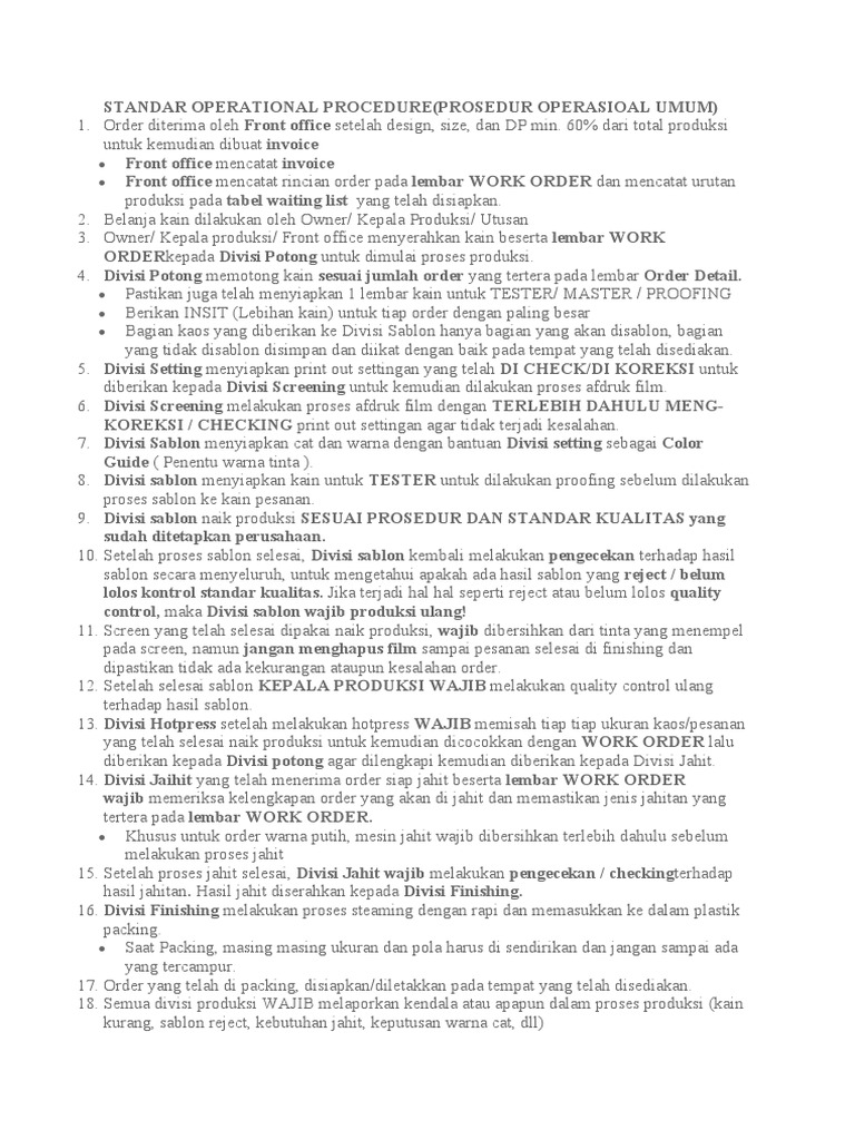 Standar Operational Procedure | PDF