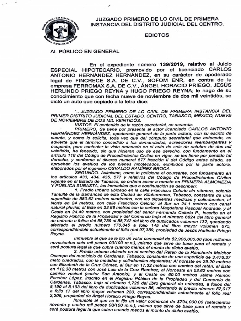 Ferromax Edicto | PDF | Subasta | Mercados financieros