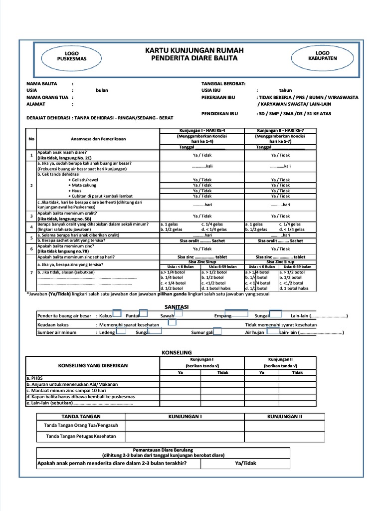 PDF Form Kartu Kunjungan Balita Diare 2xkunjungan - Compress | PDF