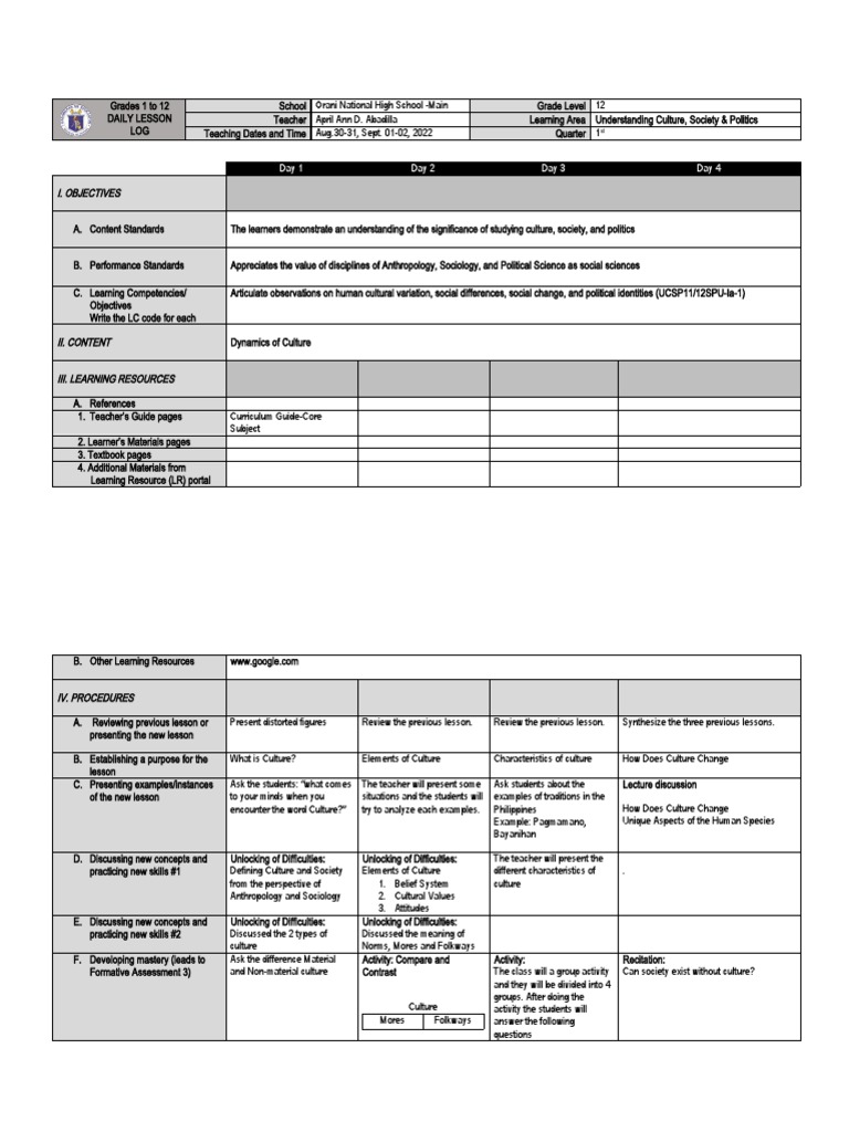 Ucsp Dlpweek1 | PDF | Teachers | Learning