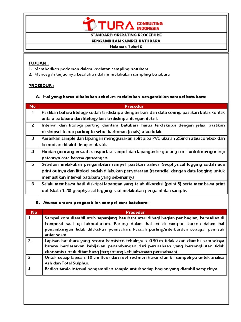 Sop Pengambilan Sampel Batubara | PDF