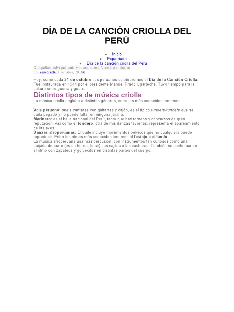 Día de La Canción Criolla Del Perú | PDF | Musica Latinoamericana | Las ...