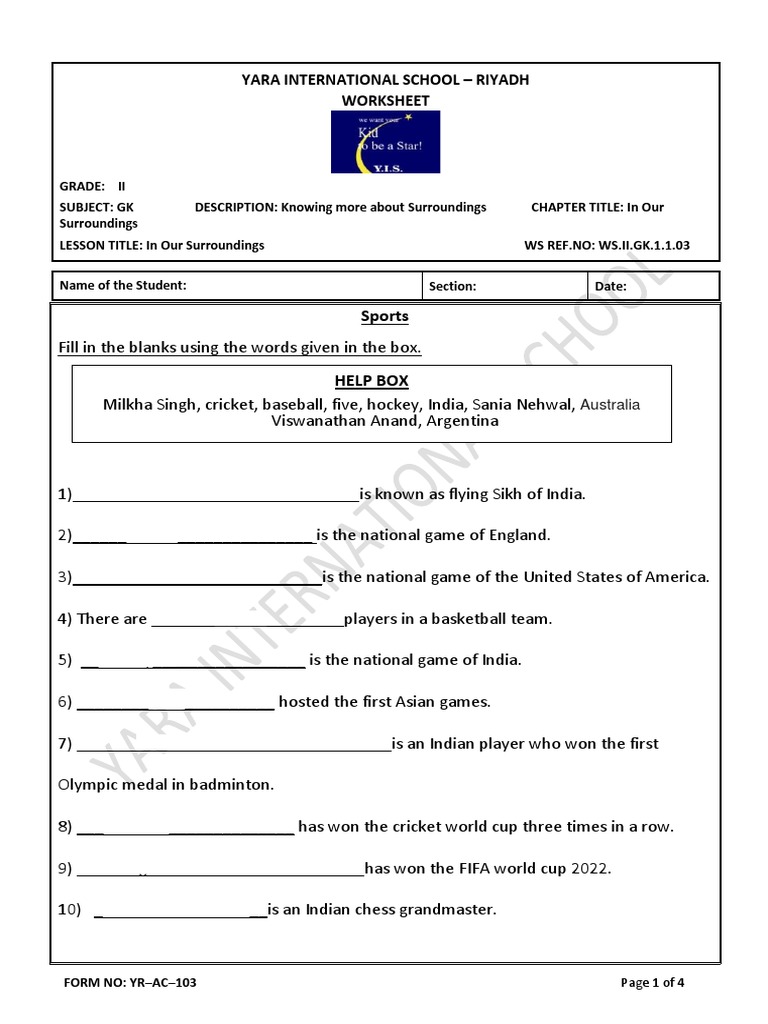 GK Worksheet Term3 Edit | PDF