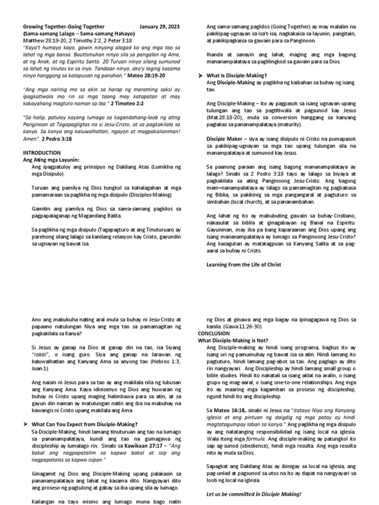 GROWING TOGETHER GOING TOGETHER - Tagalog | PDF