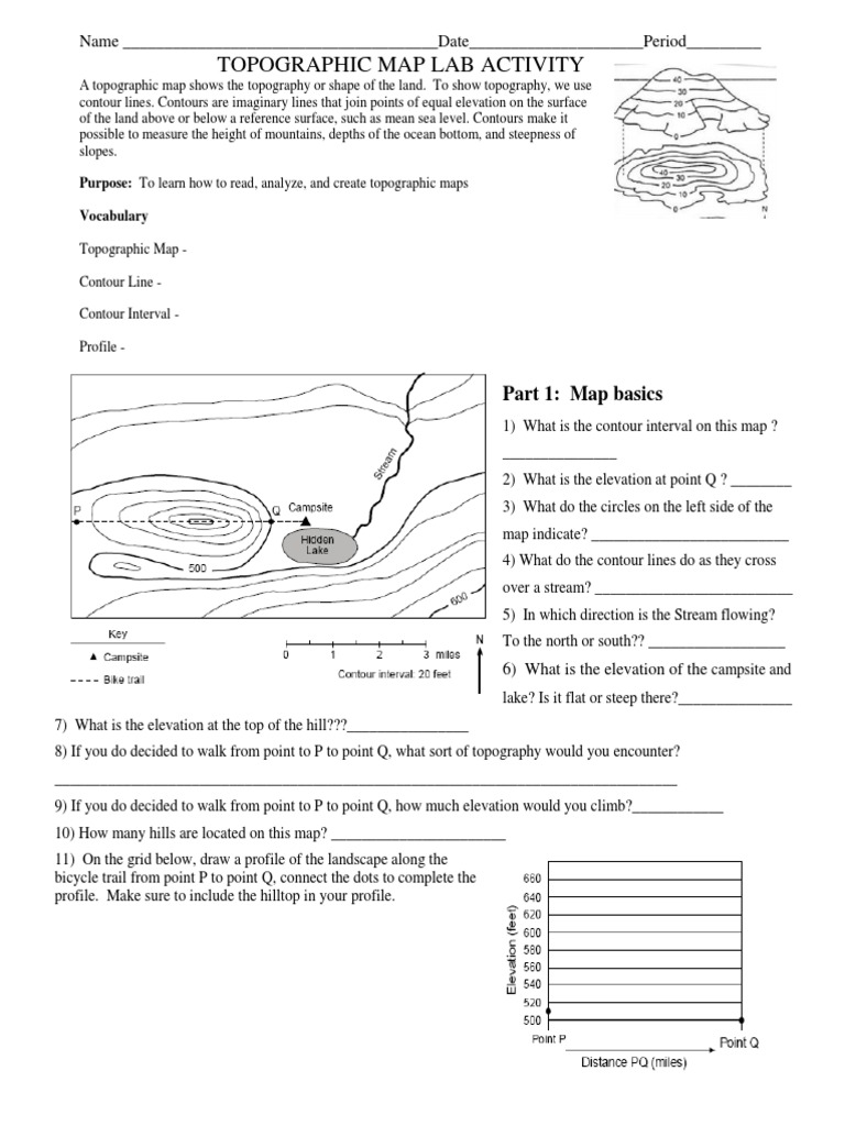 Topo Map Lab Pdf Contour Line Topography 