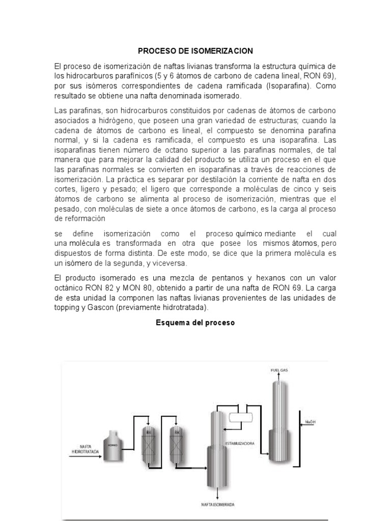 Proceso de Isomerizacion | Descargar gratis PDF | Isómero | Gasolina