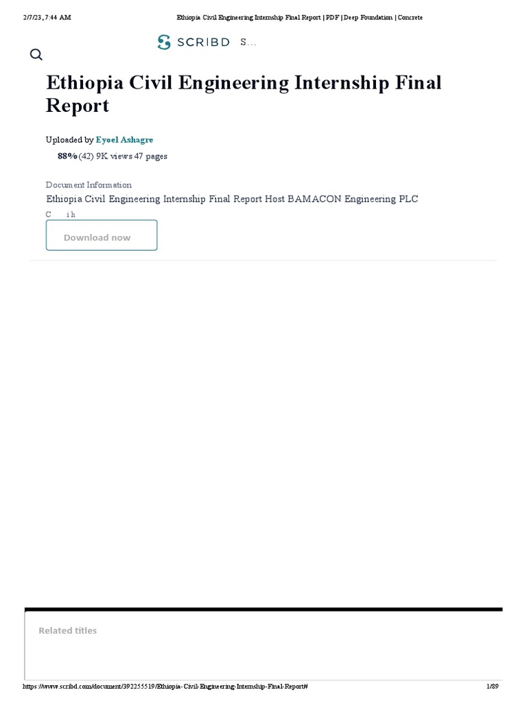 Ethiopia Civil Engineering Internship Final Report - PDF - Deep ...