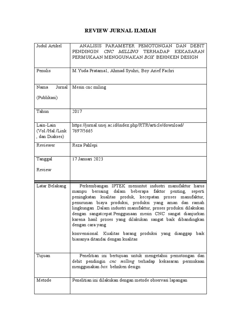 Tabel Review Jurnal Ilmiah | PDF