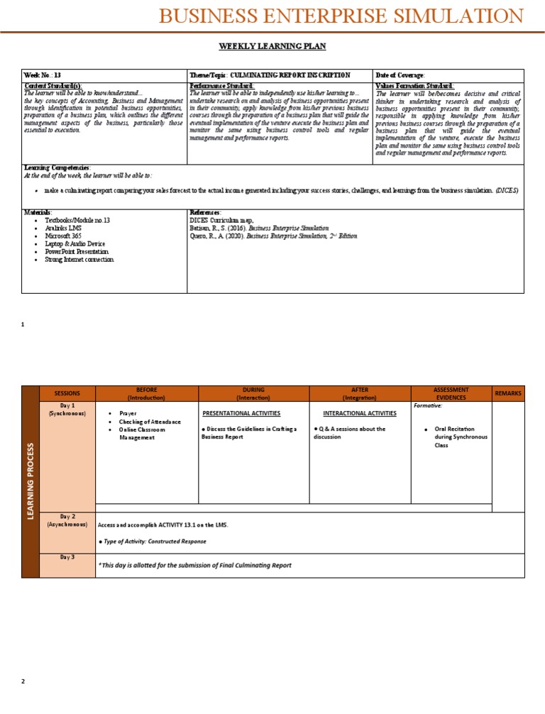 Culminating Report for Business Simulation | PDF | Learning | Simulation