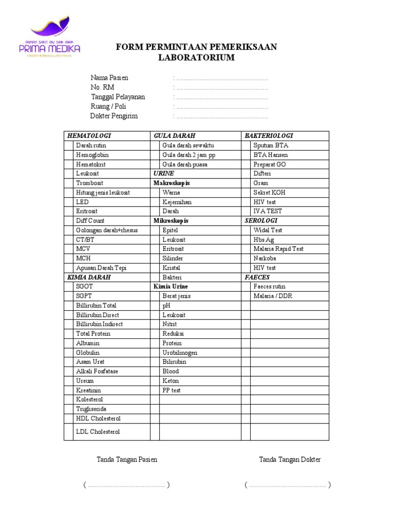 Formulir Permintaan Pemeriksaan Lab | PDF