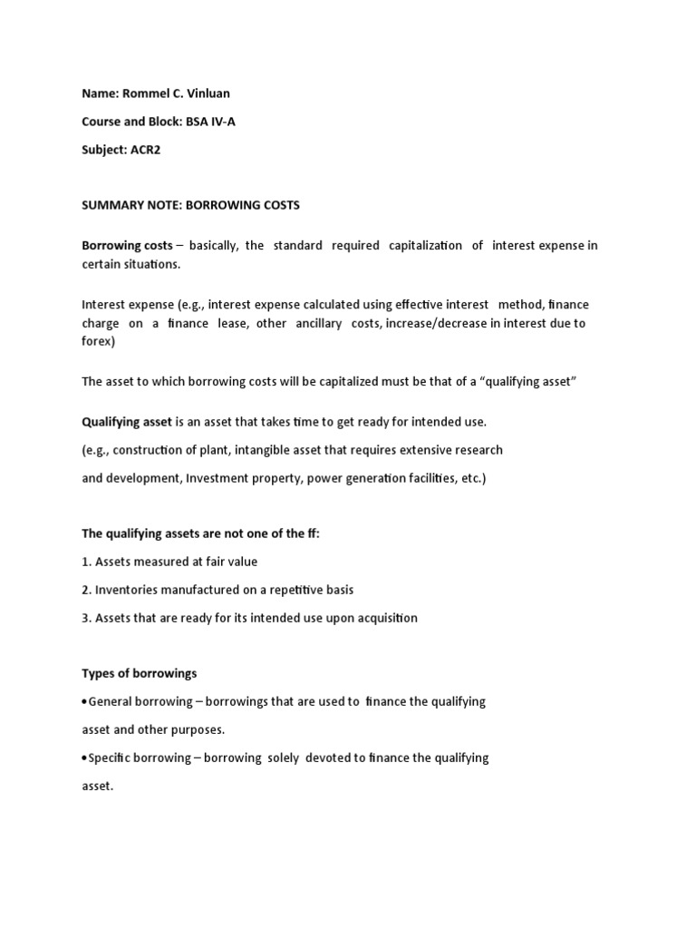 Summary Notes - Borrowing Cost | PDF