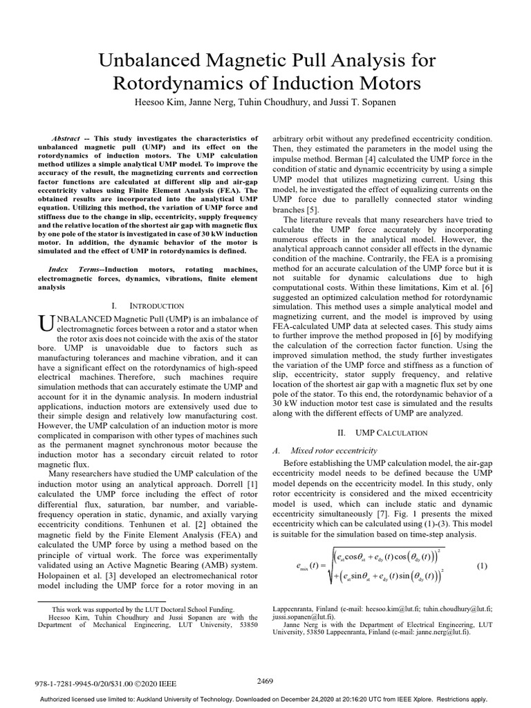 Unbalanced Magnetic Pull Analysis For Rotordynamics of Induction Motors ...