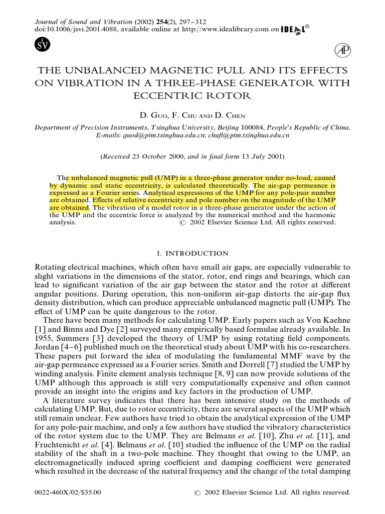 The Unbalanced Magnetic Pull and Its Effects On Vibration in A Three ...