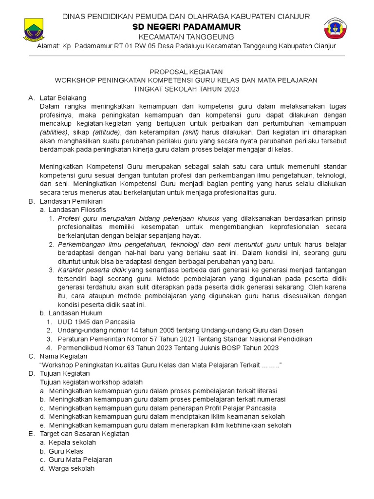 Proposal Workshop Sekolah | PDF | Karier & Perkembangan