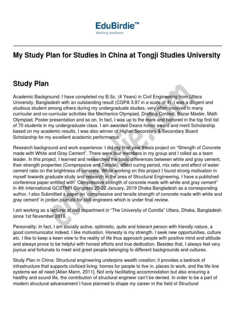 My Study Plan For Studies in China at Tongji Studies University | PDF | China | World Politics