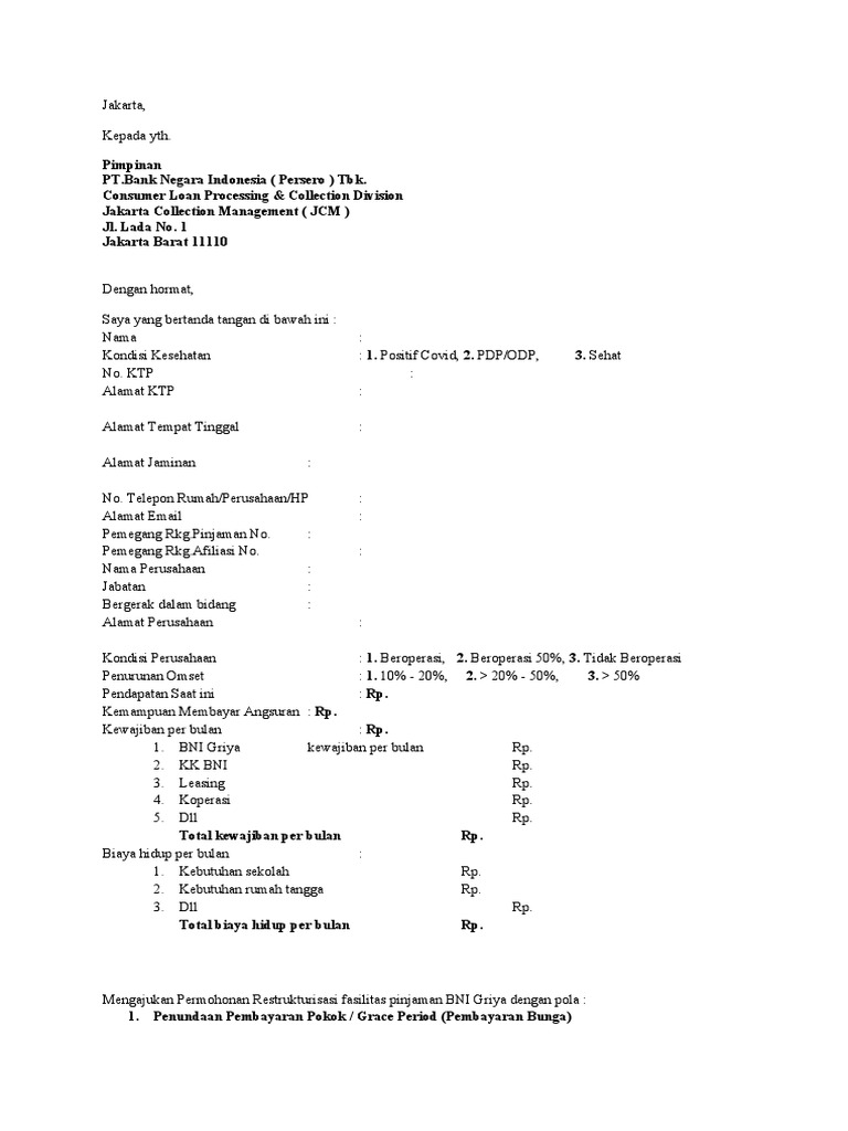 Non Fixed Income - Surat Permohonan Restrukturisasi-1 | PDF