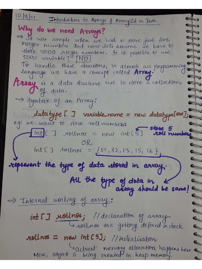Handwritten Notes On Arrays And Arraylist Pdf 