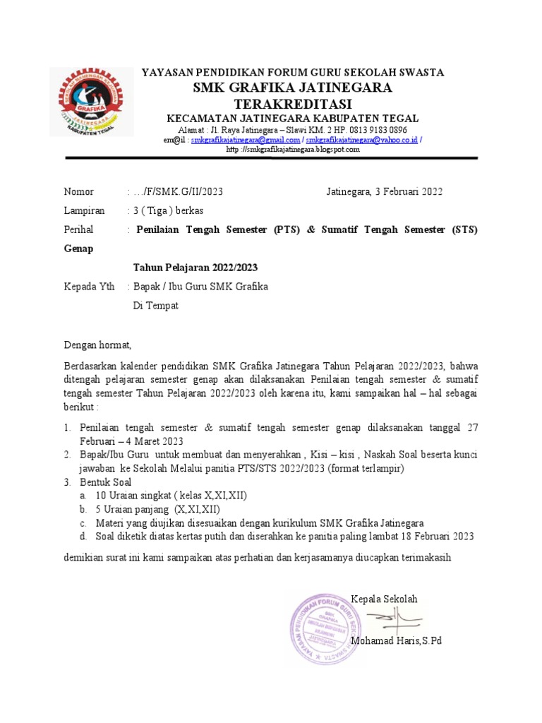 Surat SAS, PTS, Format Soal 2022-2023 Genap | PDF