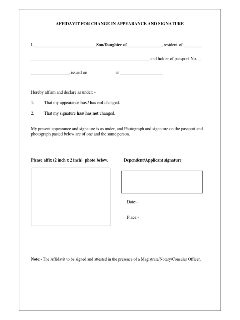Affidavit For Change in Appearance and Signature | PDF