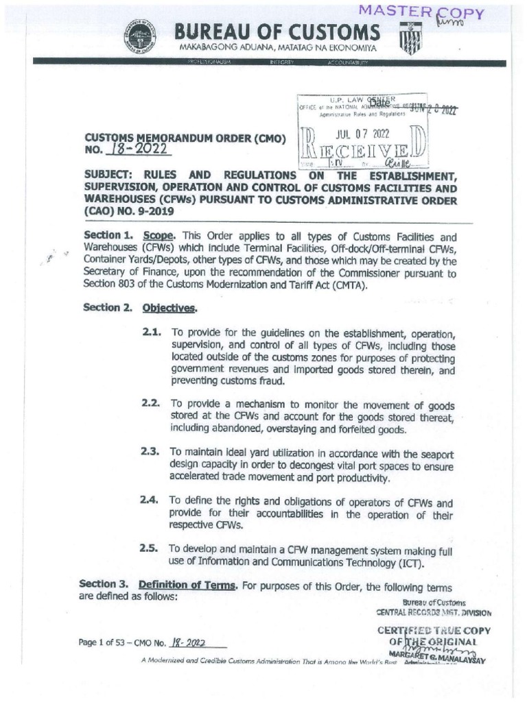 Cmo 18 2022 Rules and Regulations On The Establishment Supervision Operation and Control of CFWs ...