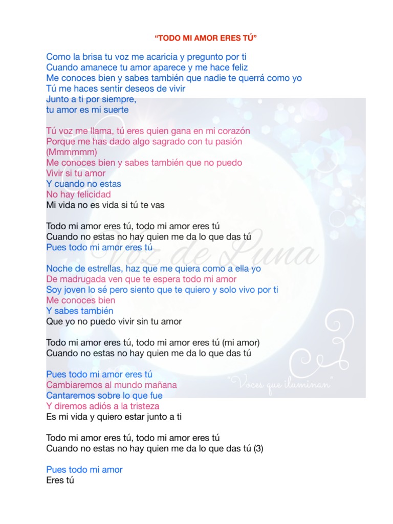 Todo Mi Amor Eres Tú - Letra | PDF